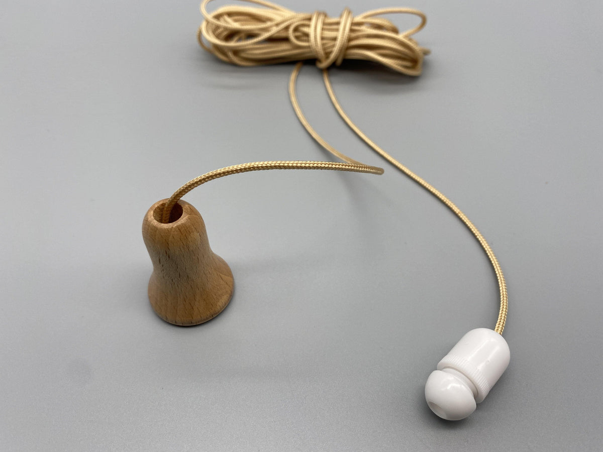 Natural Wood Bell Acorn with 1.5meter Gold Cord & Plastic Connector